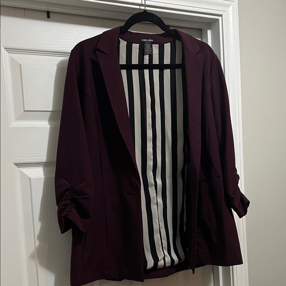 Jackets & Coats | Purple Partial Lined Black White Stripe Inner Blazer ...